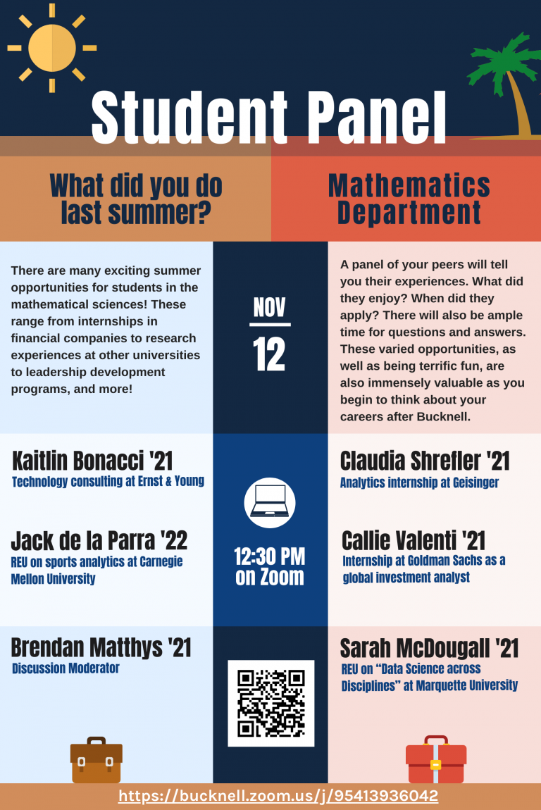 Student Panel: What did you do last summer? Nov. 12 @12:30 PM on Zoom ...